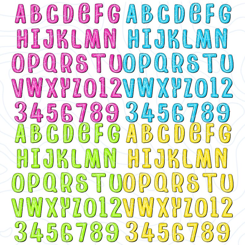 Back to School Neon Grunge Doodle Alphabet & Numbers: Distressed Summer ...