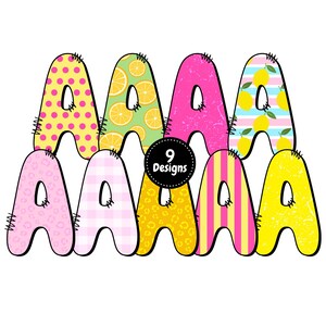 Coquette Summer Alphabet PNG | Girly Lemon Letter | Summer Doodle Alpha ...