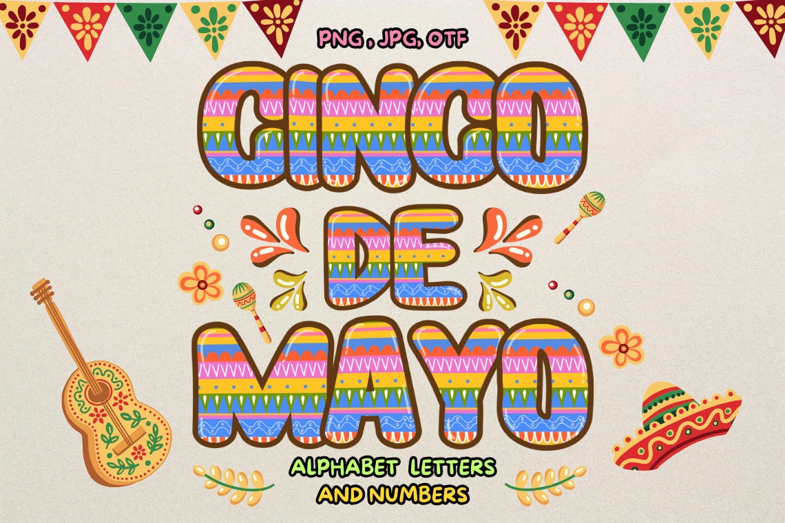Cinco De Mayo Font, Mexican Alphabet, Mexican Font Clipart, Mexican ...