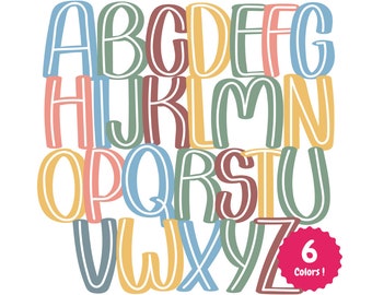 Retro Doodle Scribble Letters PNG in 9 Colors, White Center Line, Boho ...