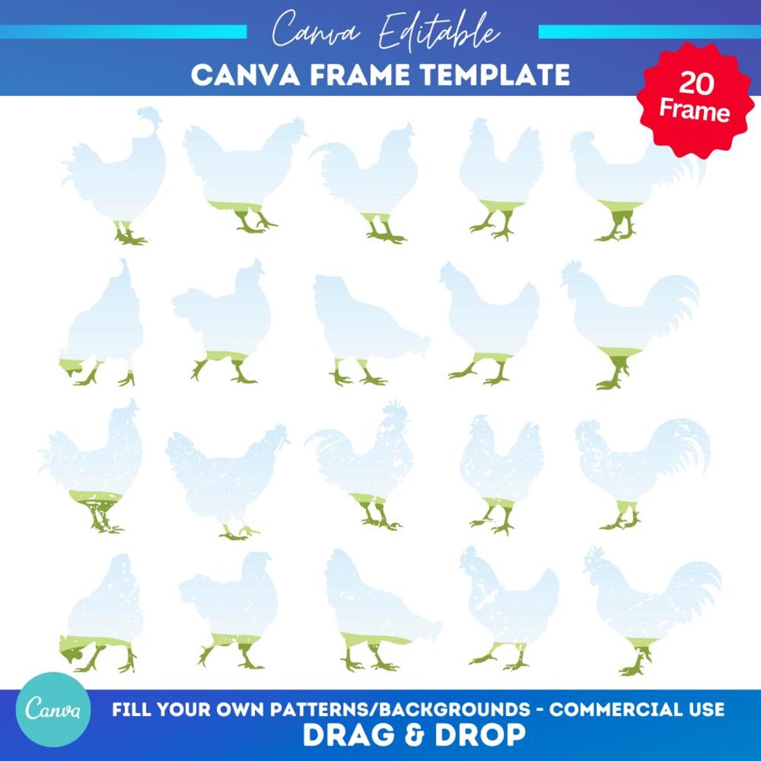 Retro Chicken Canva Frame Templates | Boho Chicken Png | Retro Boho ...