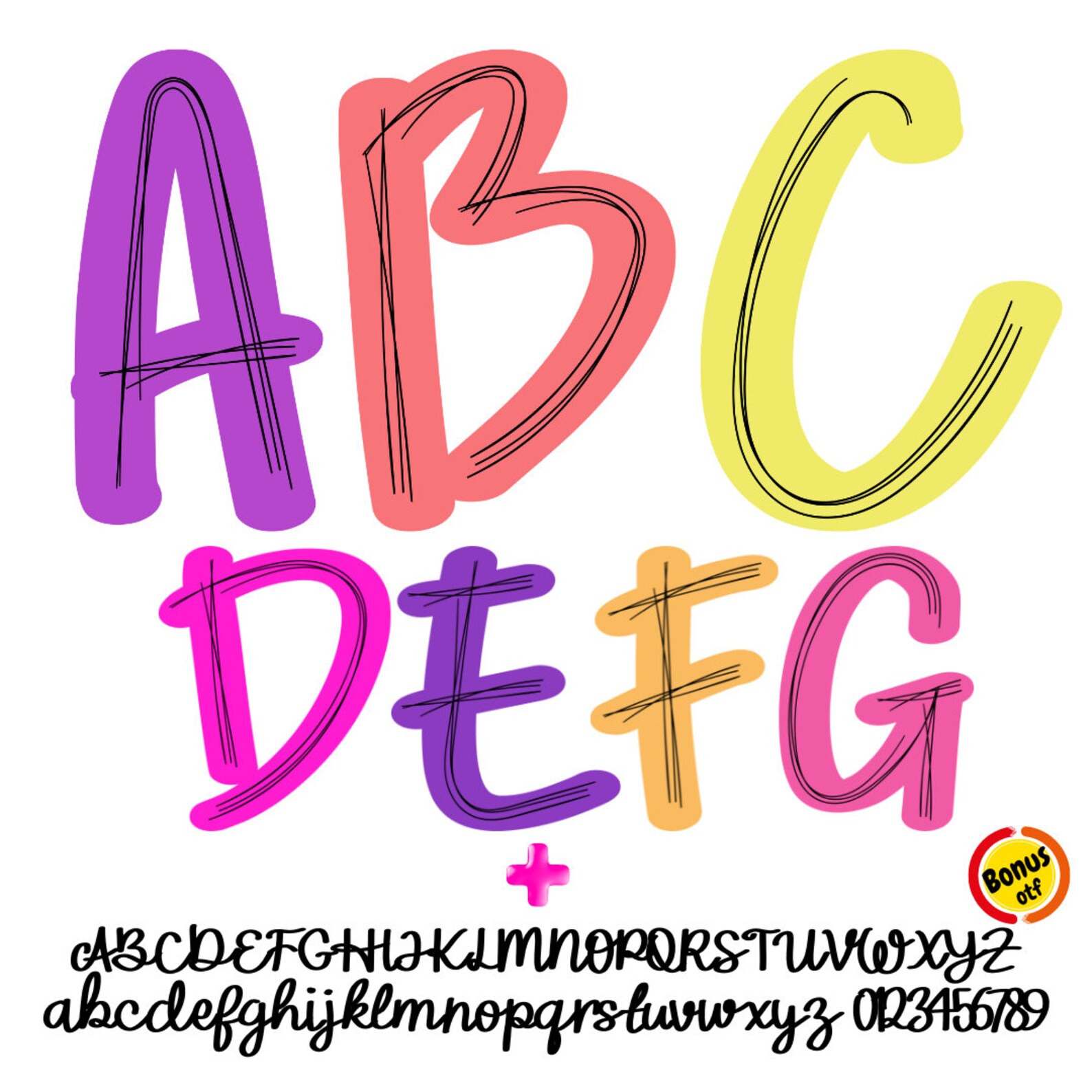 Neon Scribble Alphabet Png, Doodle Alphabet Bundle Png, Bright 7 Alpha ...