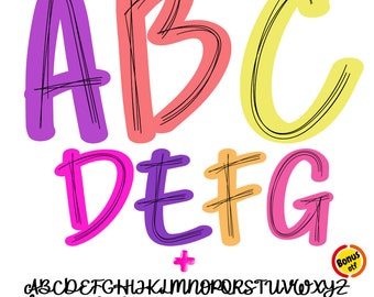Scribble Alphabet Png, Doodle Alphabet Bundle Png, Bright 7 Alpha Set ...