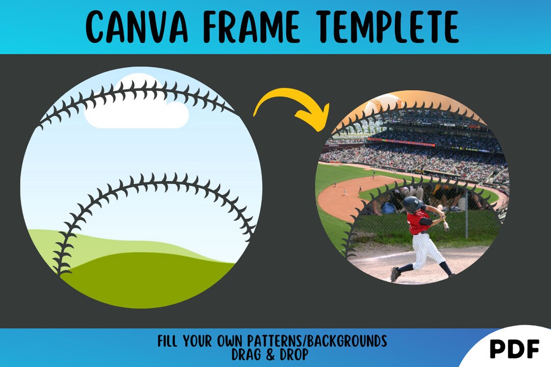 Baseball Softball Canva Frame, Canva Template Custom Fill Pattern ...