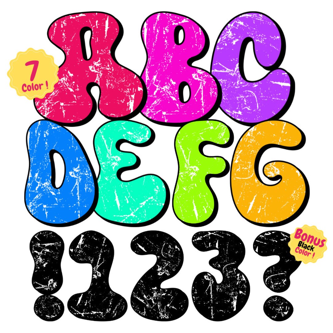Colorful Alphabet Doodle Grunge Groovy PNG, School Color Palette ...