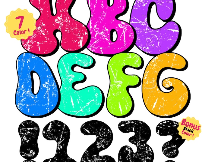 Groovy Doodle Letter PNG Bundle: Retro Rainbow Font Digital Download ...