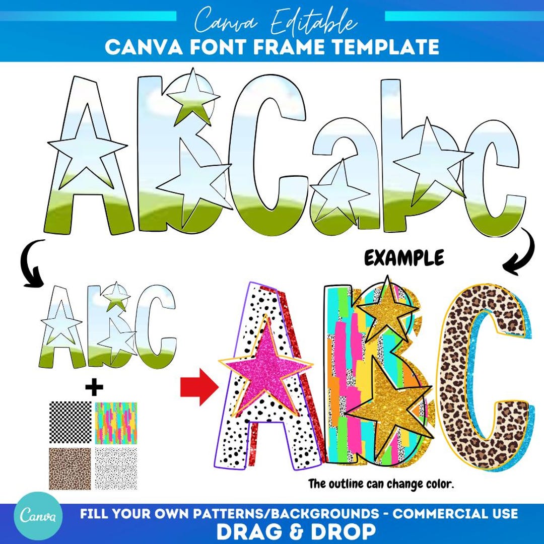 Preppy Star Canva Frame Template Alphabet | Sublimation | Custom Fill ...