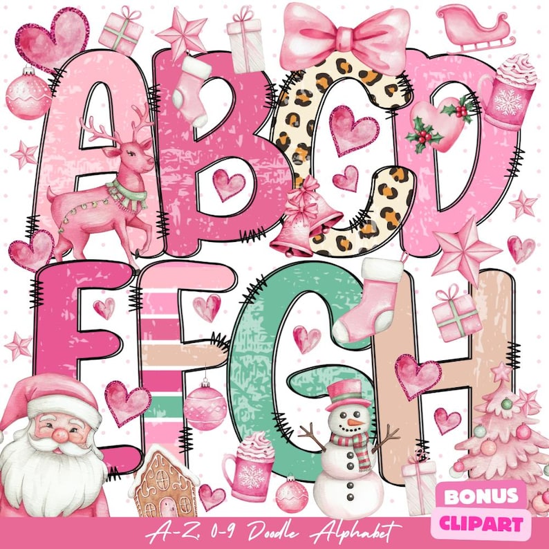 Pink Christmas Alphabet Png | Christmas Letters and Number Png ...