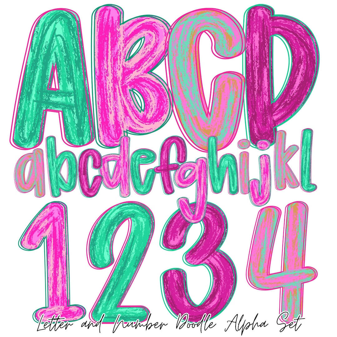 Preppy Brush Stroke Summer Alphabet Png | Doodle Alpha Font Letter and ...