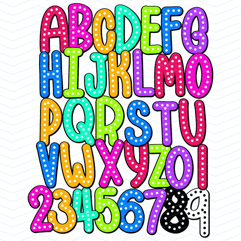 Bright Neon Letters Png, Dalmatian Alphabet Bundle, Polka Dot Alphabet ...