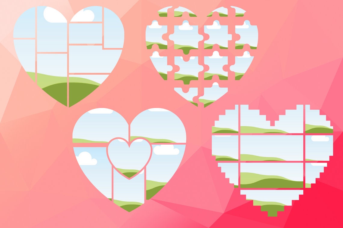 Cute Heart Photo Collage Canva Frames , Editable in Canva , Mockup ...