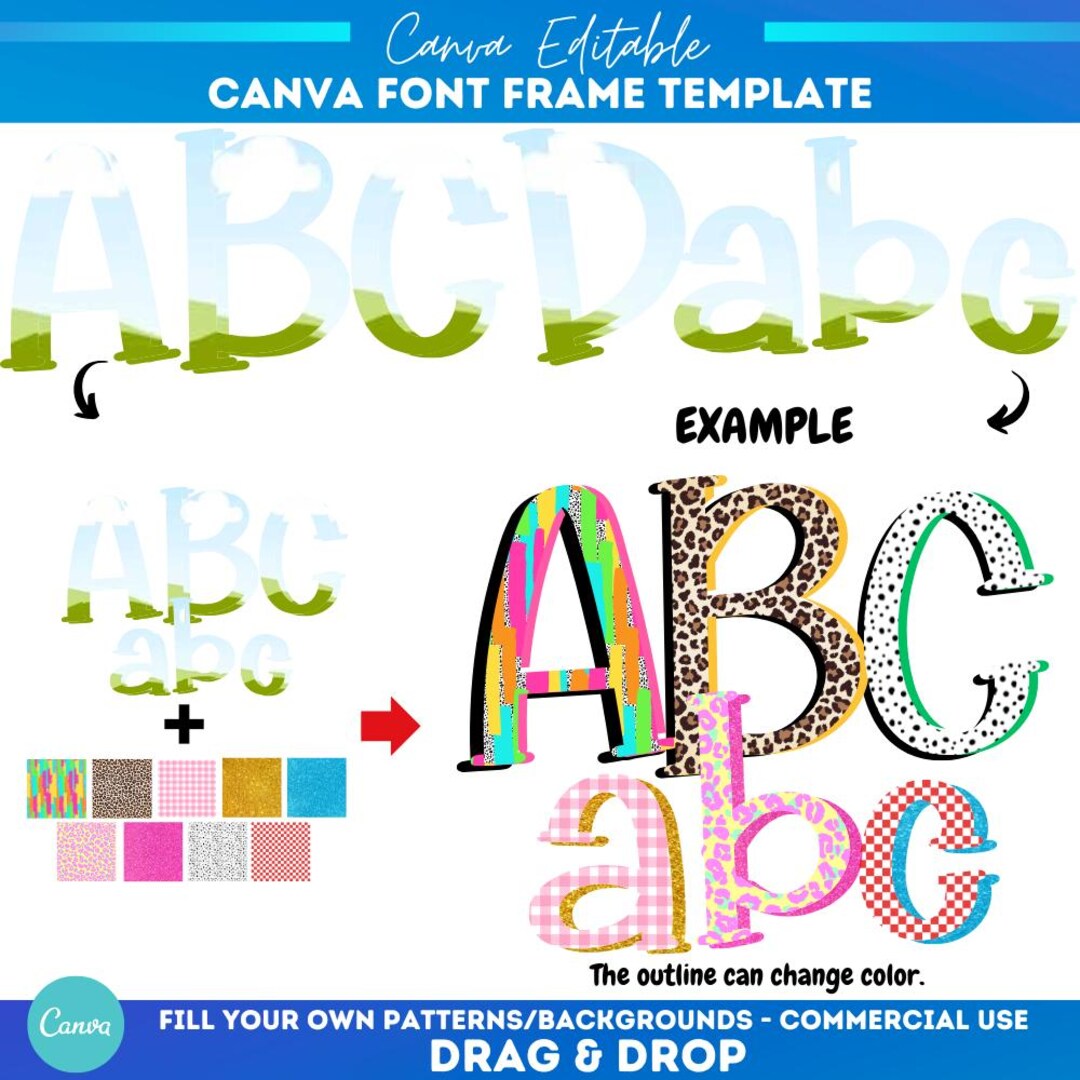 Canva Frame Alphabet Font | Sublimation | Custom Fill Pattern | Fill in ...