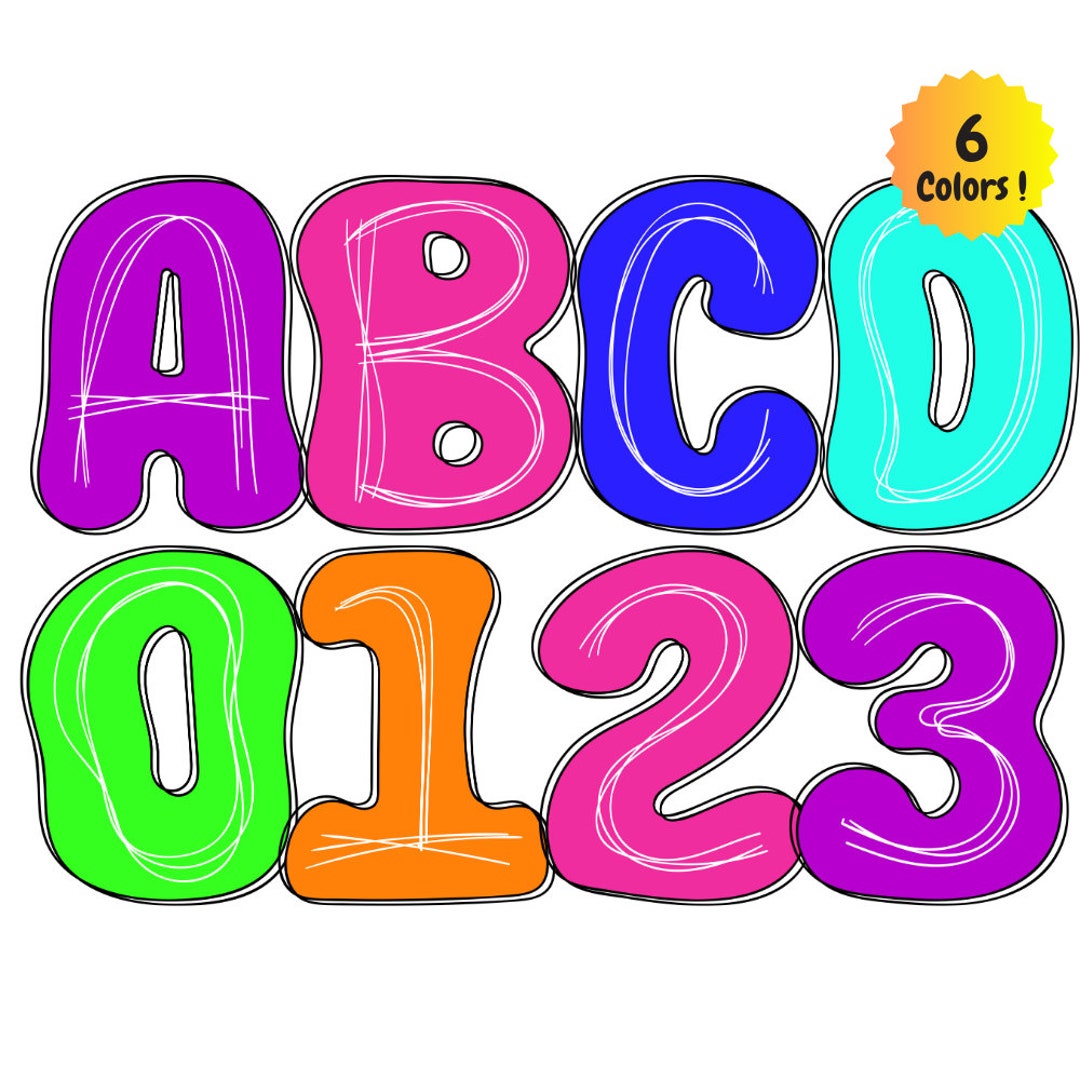 Neon Groovy Letters Png, Alpha Sets Bundle, Scribble Font Png, Bright ...