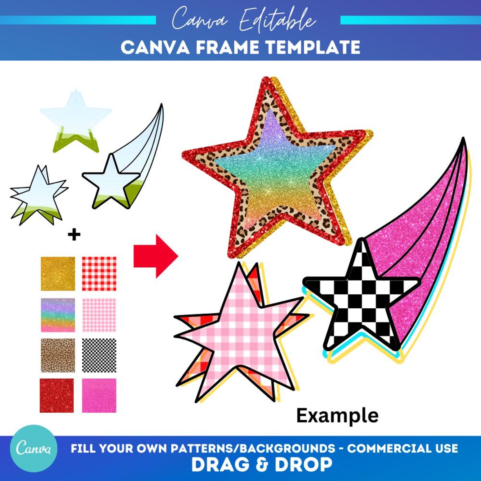 Star Canva Frame Bundle | Sublimation | Custom Fill Pattern | Fill in ...