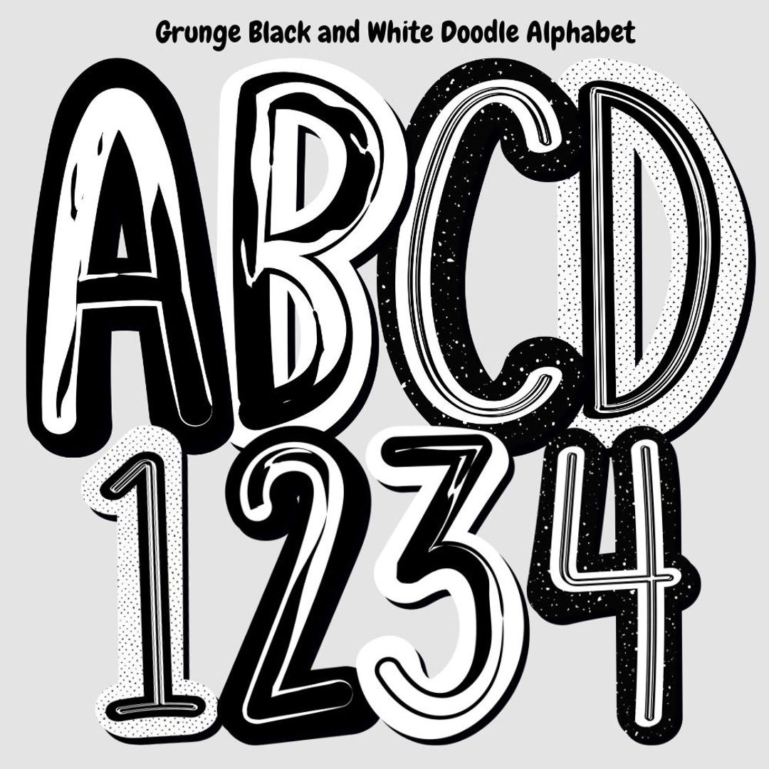 Black & White Scribble and Grunge Doodle Alphabet , Bulletin Board ...