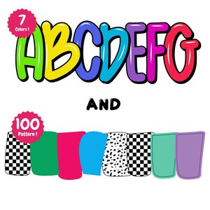 Neon Back to School Doodle Alphabet With Colorful Background : Bright ...