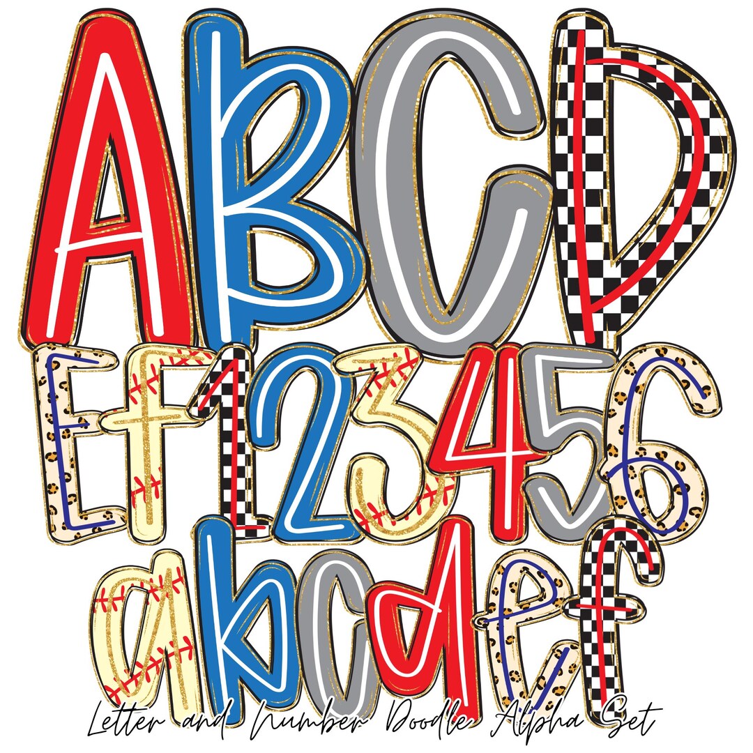 Preppy Baseball Alpha Png | Doodle Sublimation Font | Softball Alphabet ...