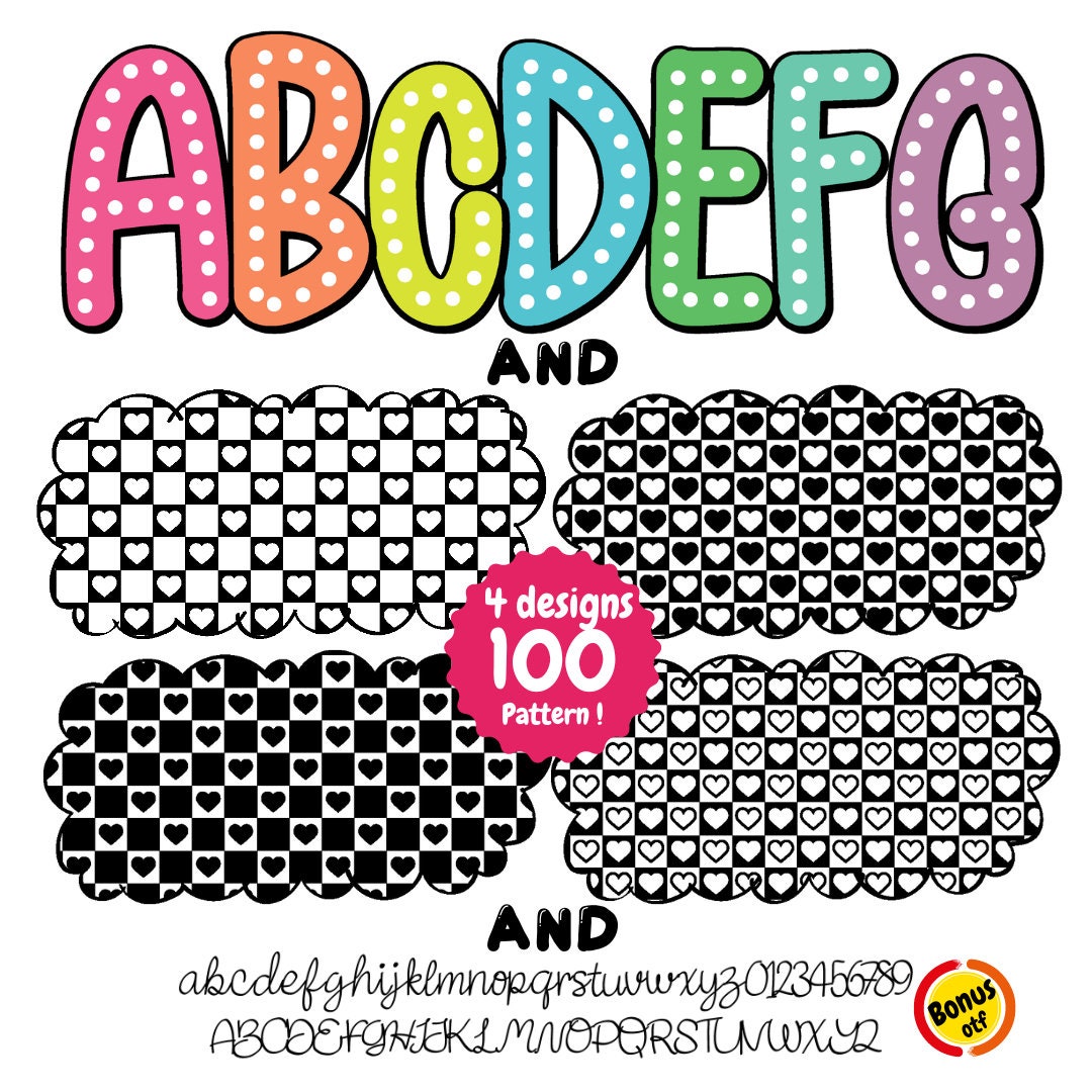 Dot Dalmatian Alphabet With Heart Checkered Background Png, Custom ...