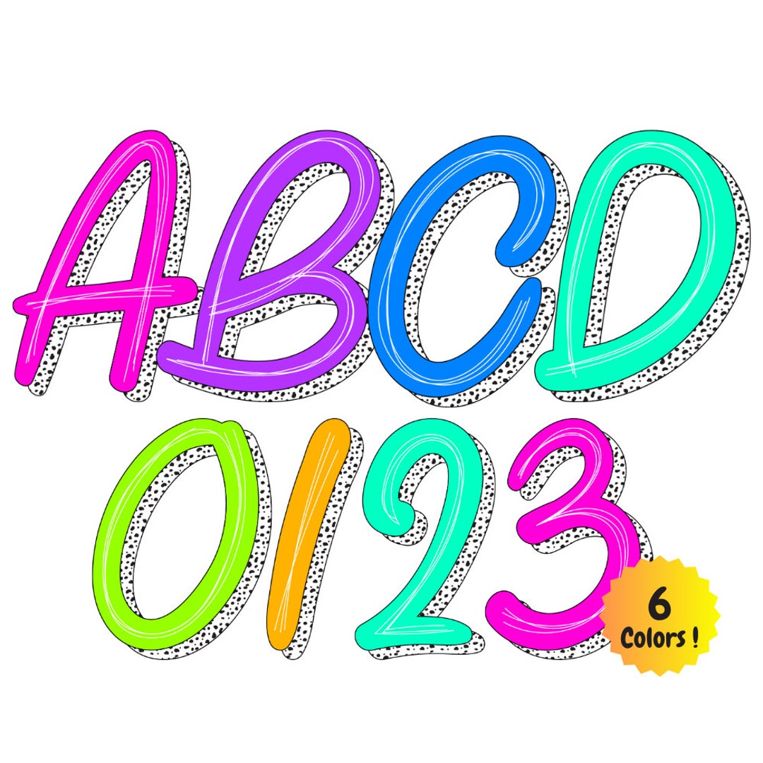 Neon Letters Png, Alpha Sets Bundle, Polka Dot Alphabet Png, Marquee ...