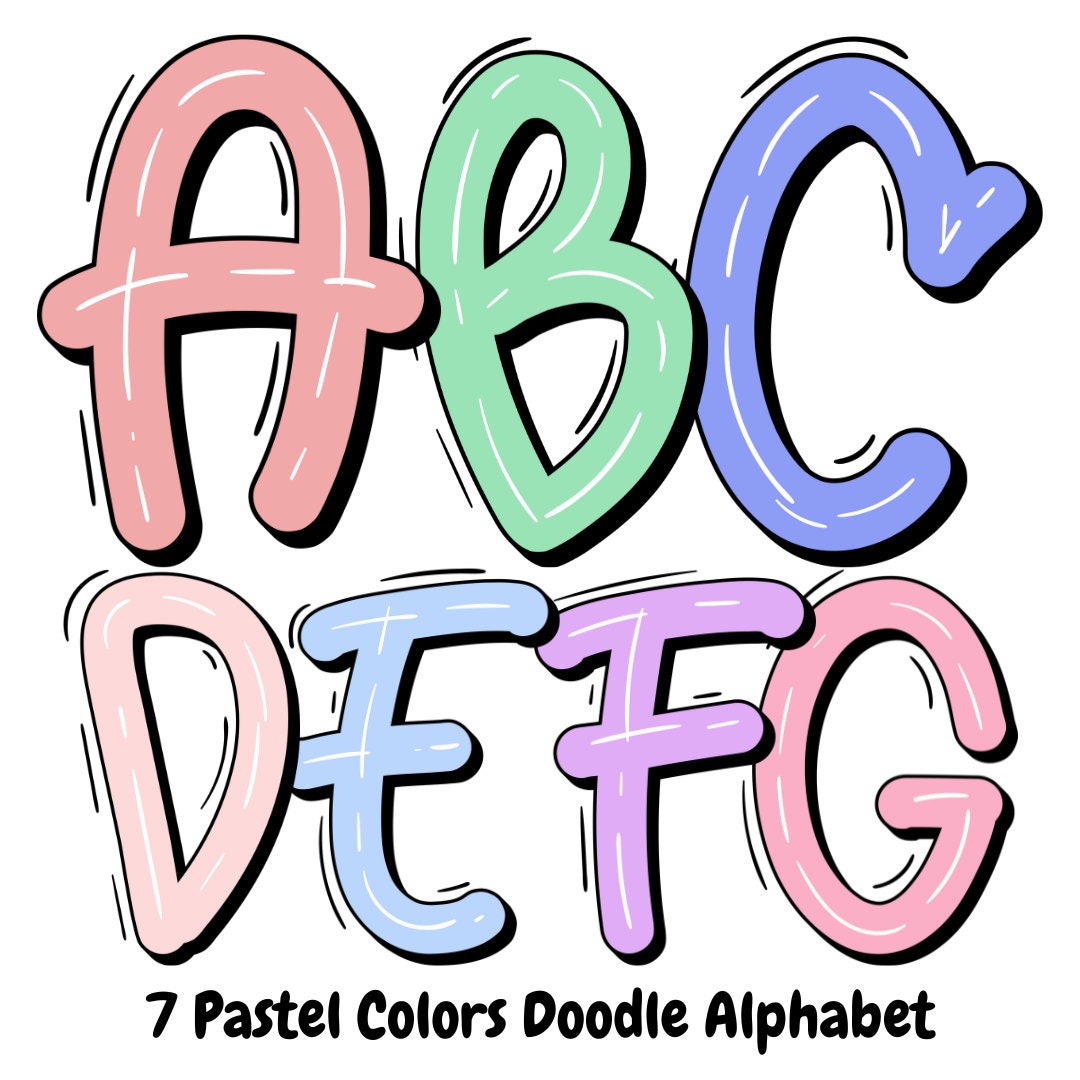 Kawaii Pastel Scribble Doodle Alphabet Set: Handwritten, Colorful ...