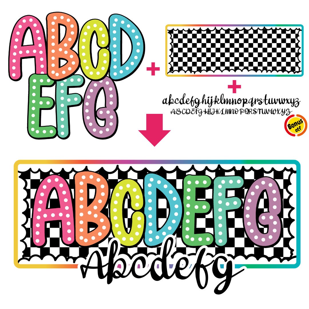 Dot Dalmatian Alphabet With Checkered Background Png, Custom Dalmatian ...