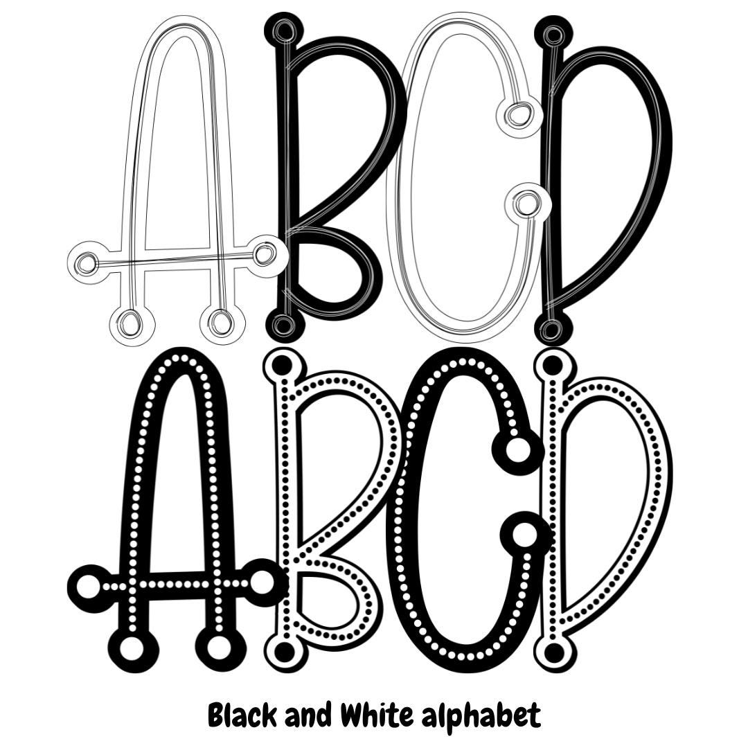Black and White Scribble and Dot Doodle Alphabet , Letters Bulletin ...