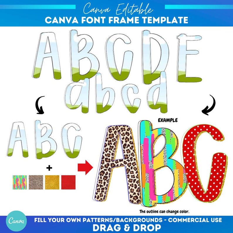 Canva Frame Png Alphabet | Template Drag and Drop | Custom Fill Pattern ...