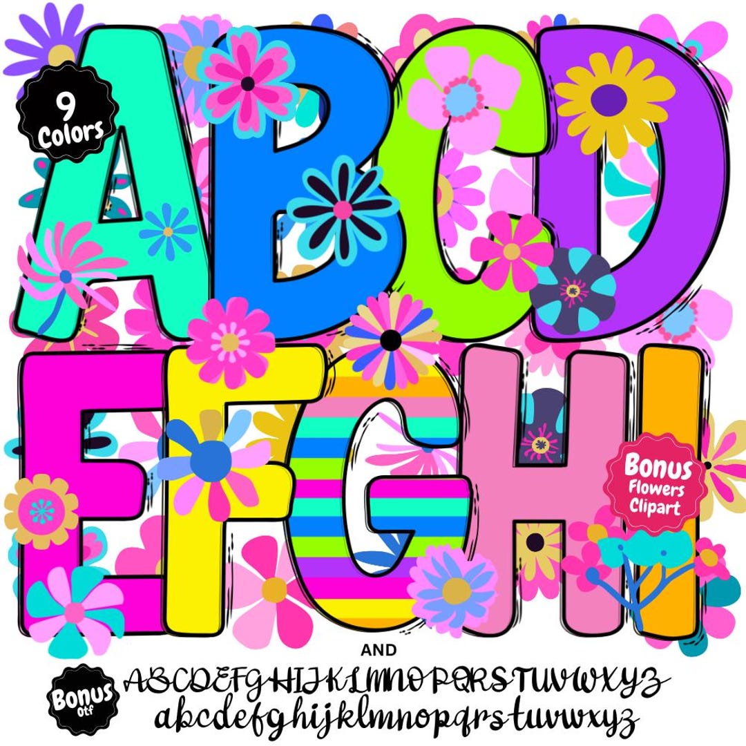 Bright Neon Alphabet Clipart Png, Wild Flowers Png, Colorful Elements ...