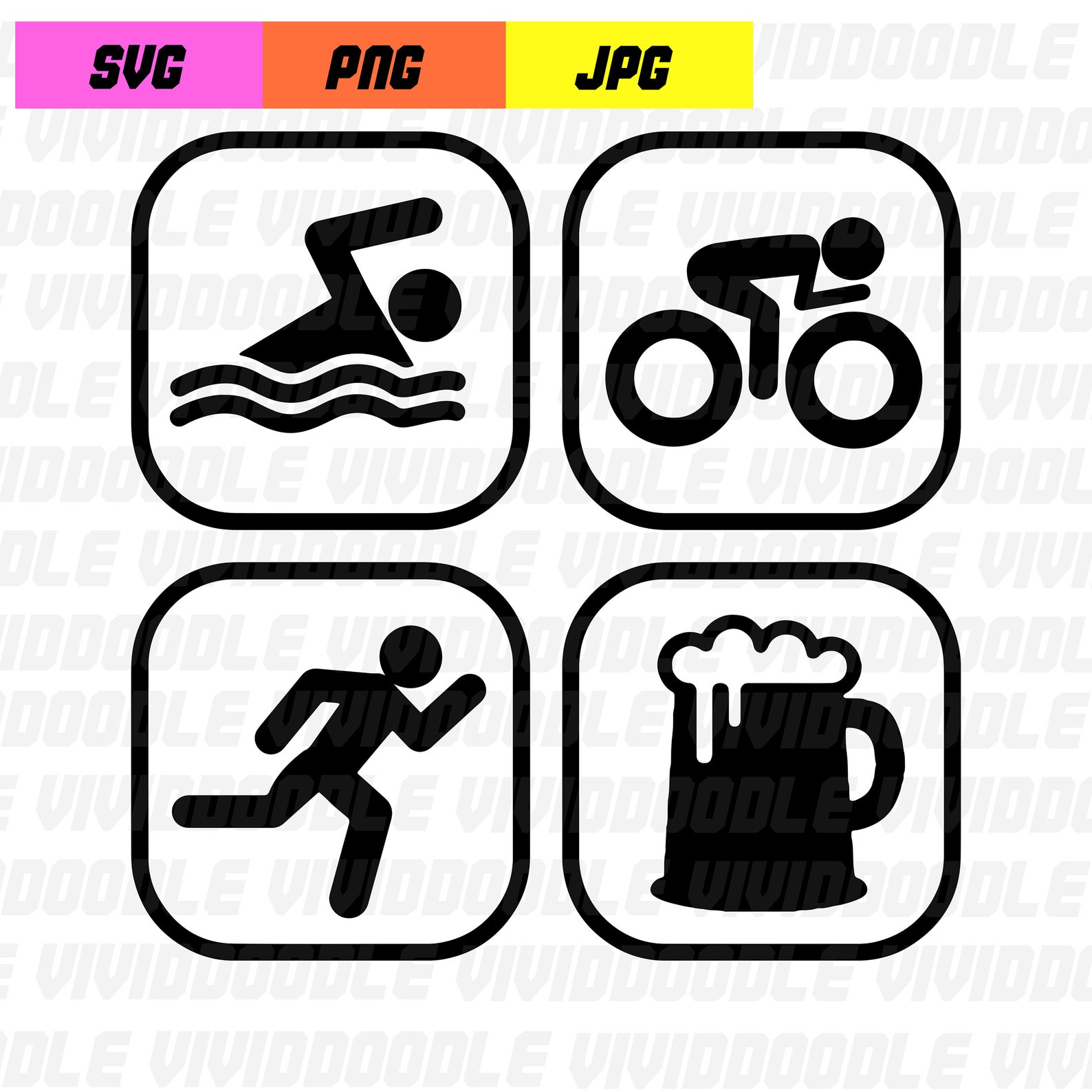 Swim Bike Run Beer Triathlon Design PNG, JPG, SVG Digital Download File ...