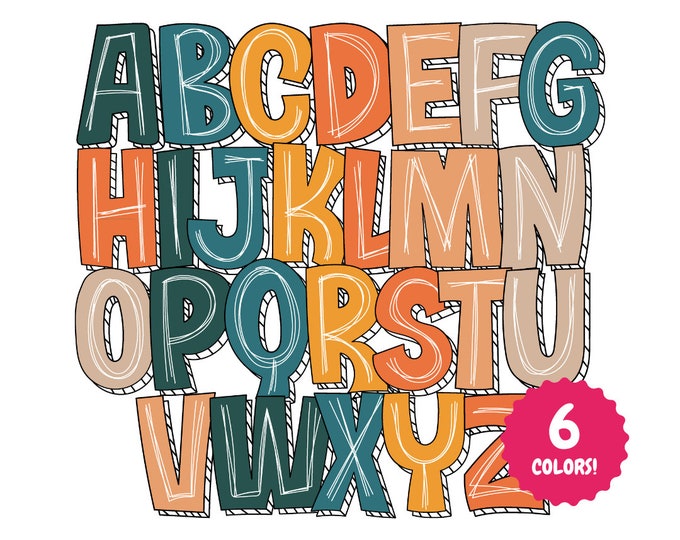 Boho Doodle Alphabet Letters PNG Bundle: Earthy Scribble Font (digital ...