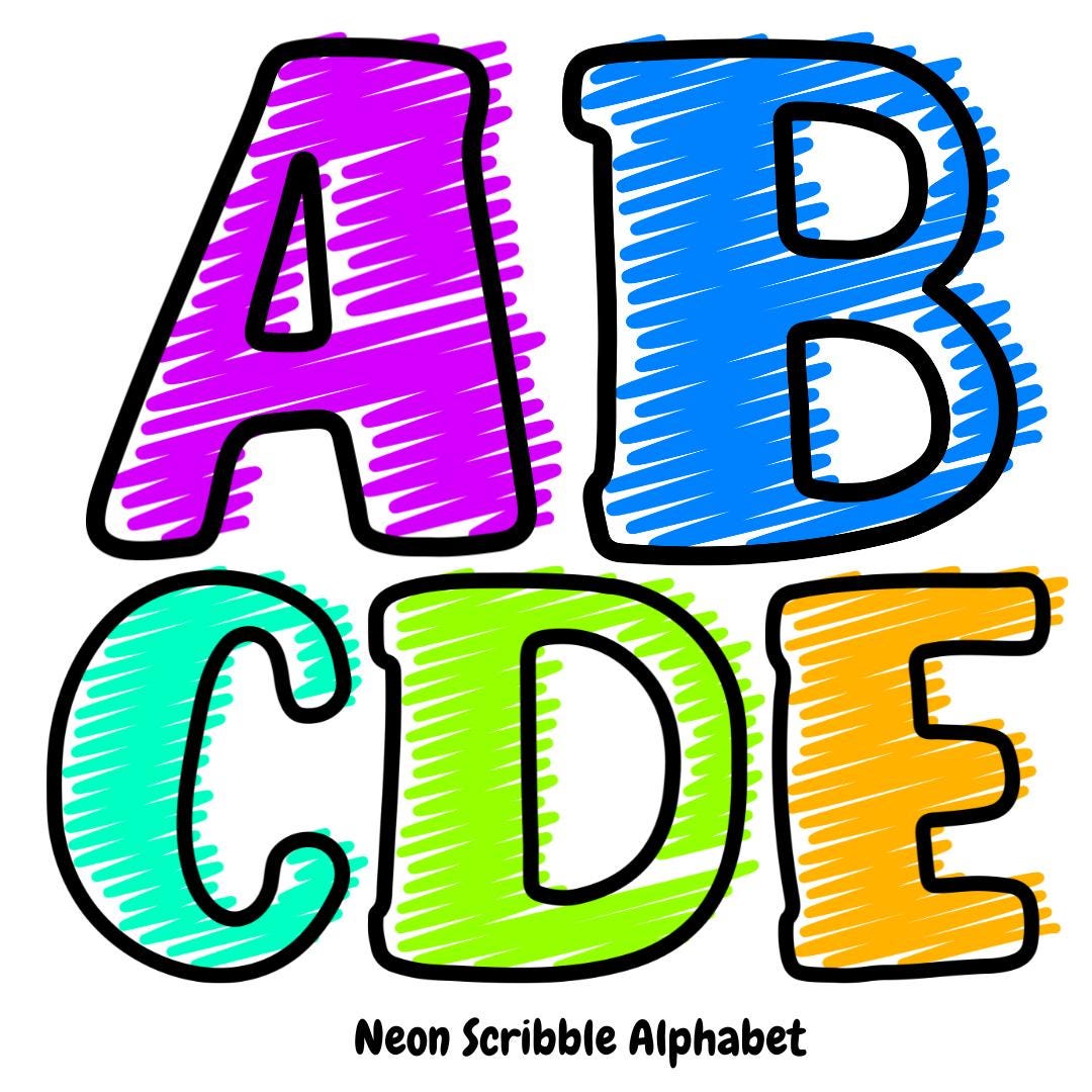 Scribbles Letters and Numbers in 5 Colors | PNG Alphabet and Numbers ...