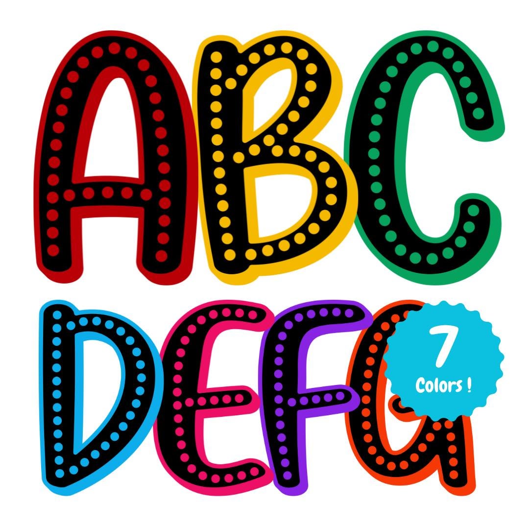 Bright Doodle Dots Png With Neon Shadow, Polka Dot Alphabet Png ...