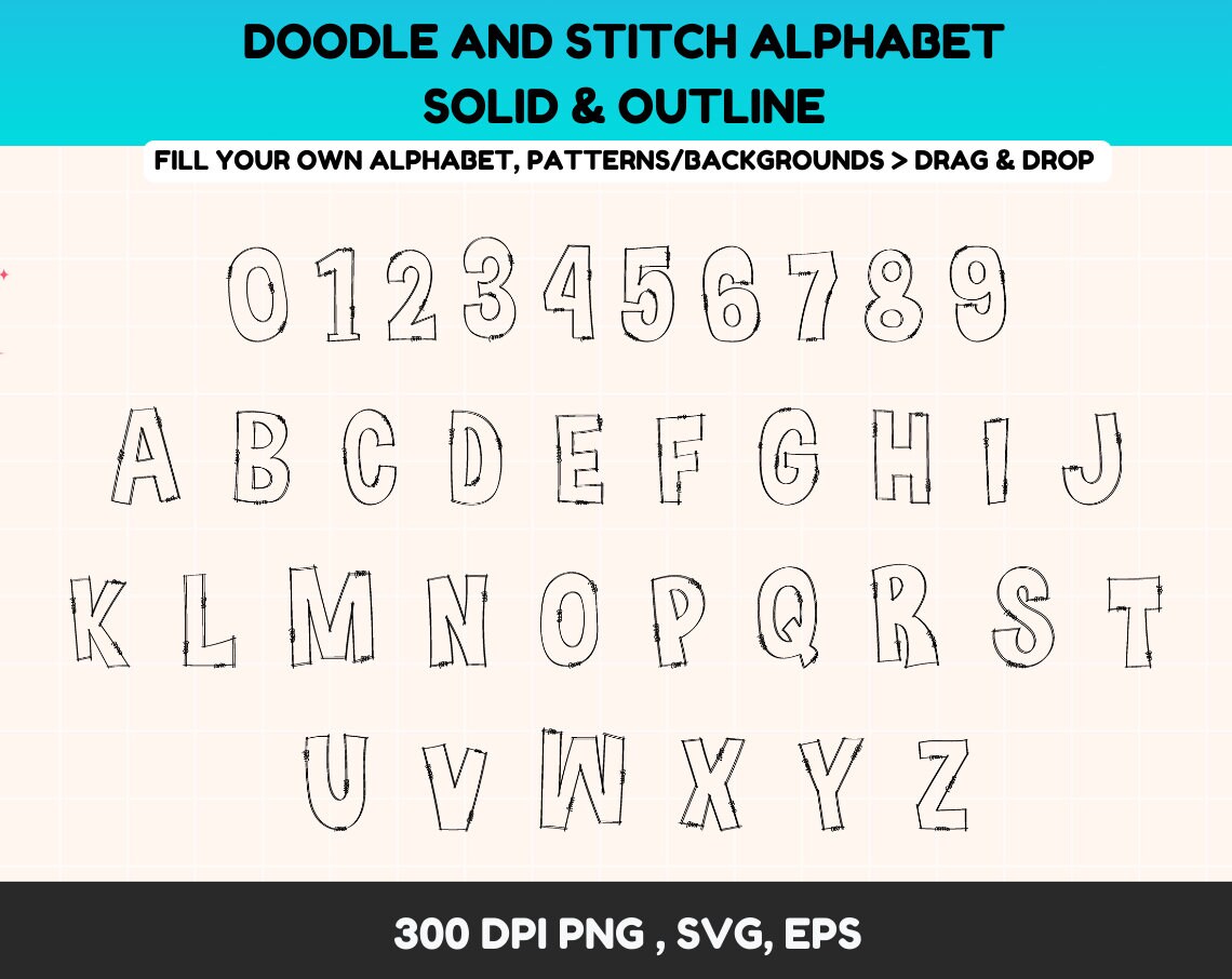 Blank Transparent Doodle Letters,doodle Alphabet Svg Instant Download ...