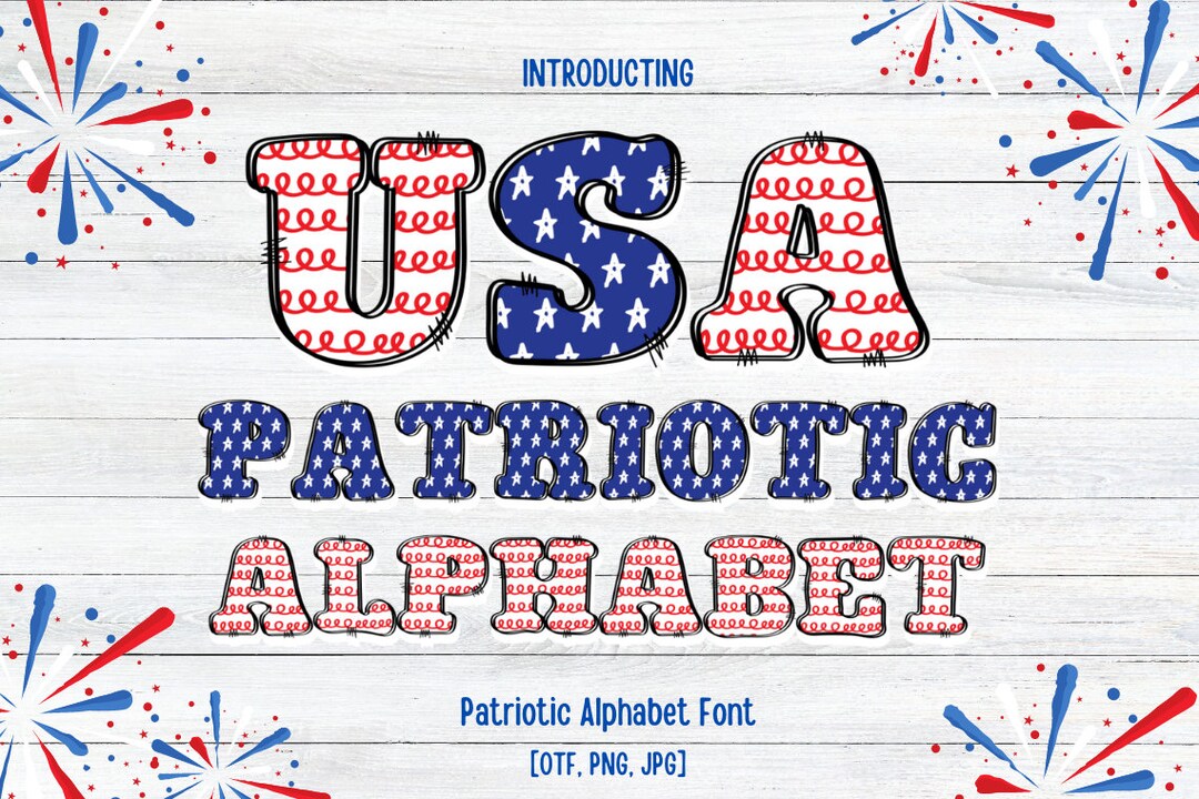 Patriot Font, Doodle Letters Png Bundle, USA Flag Doodle Letters, Hand ...