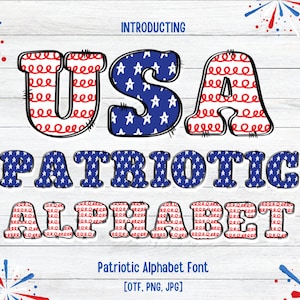 Patriot Font, Doodle Letters Png Bundle, USA Flag Doodle Letters, Hand ...