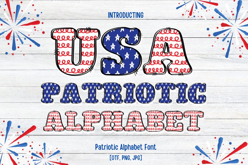Patriot Font, Doodle Letters Png Bundle, USA Flag Doodle Letters, Hand ...