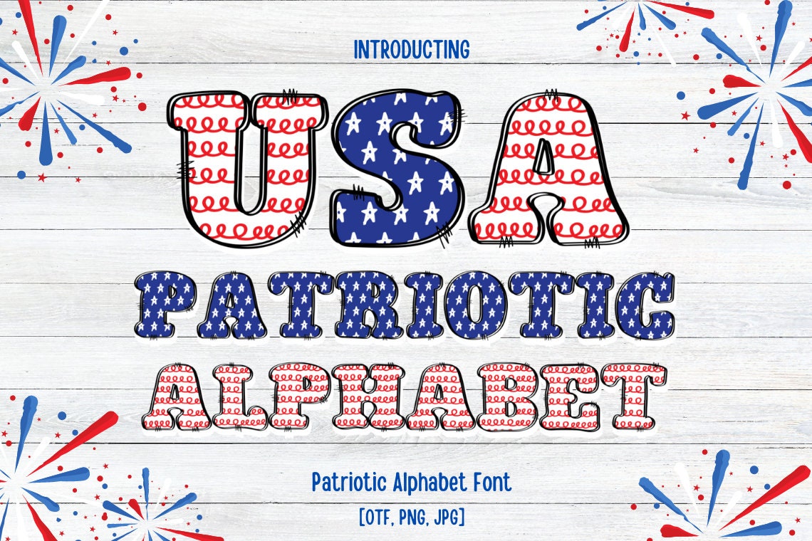 Patriot Font, Doodle Letters Png Bundle, USA Flag Doodle Letters, Hand ...
