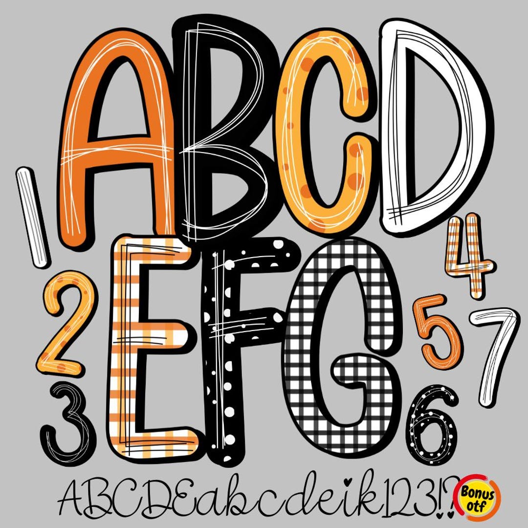 Scribble Halloween Doodle Font : Orange and Black Letters, Trick or ...