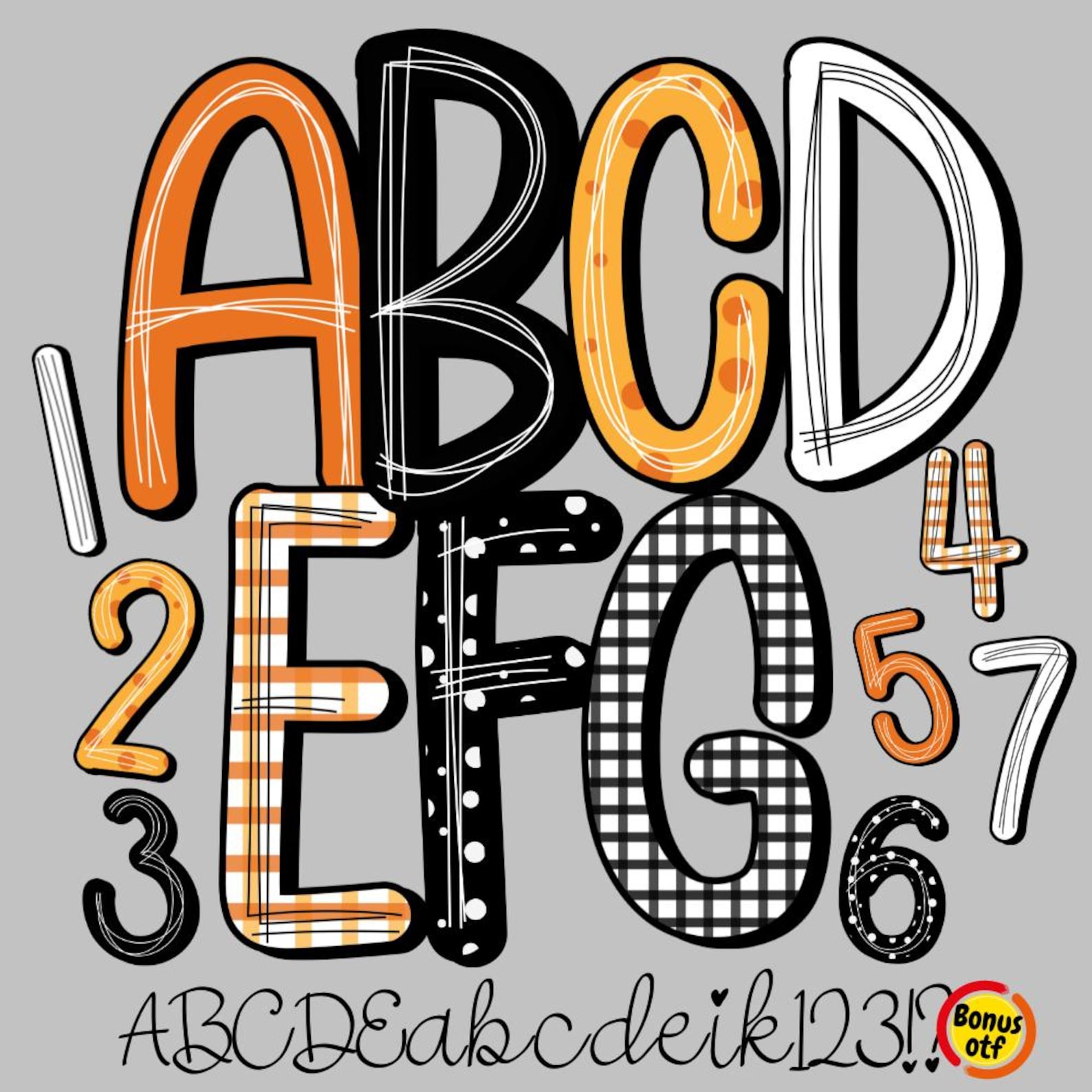 Scribble Halloween Doodle Font : Orange and Black Letters, Trick or ...