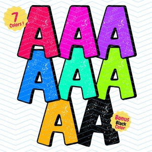 Bright Grunge Groovy Alphabet PNG, School Color Palette, Doodle Alpha ...