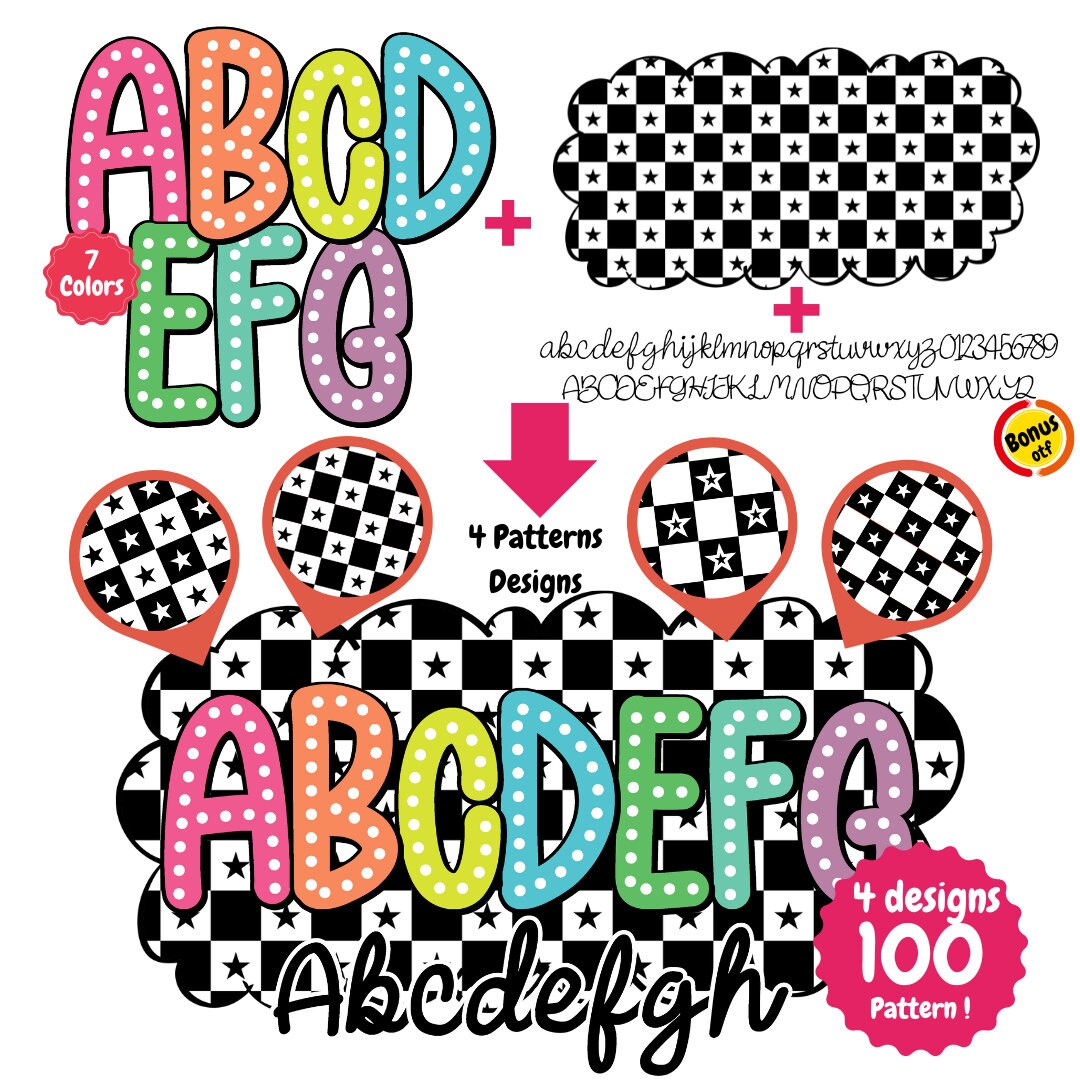 Dot Dalmatian Alphabet With Star Checkered Background Png, Custom ...