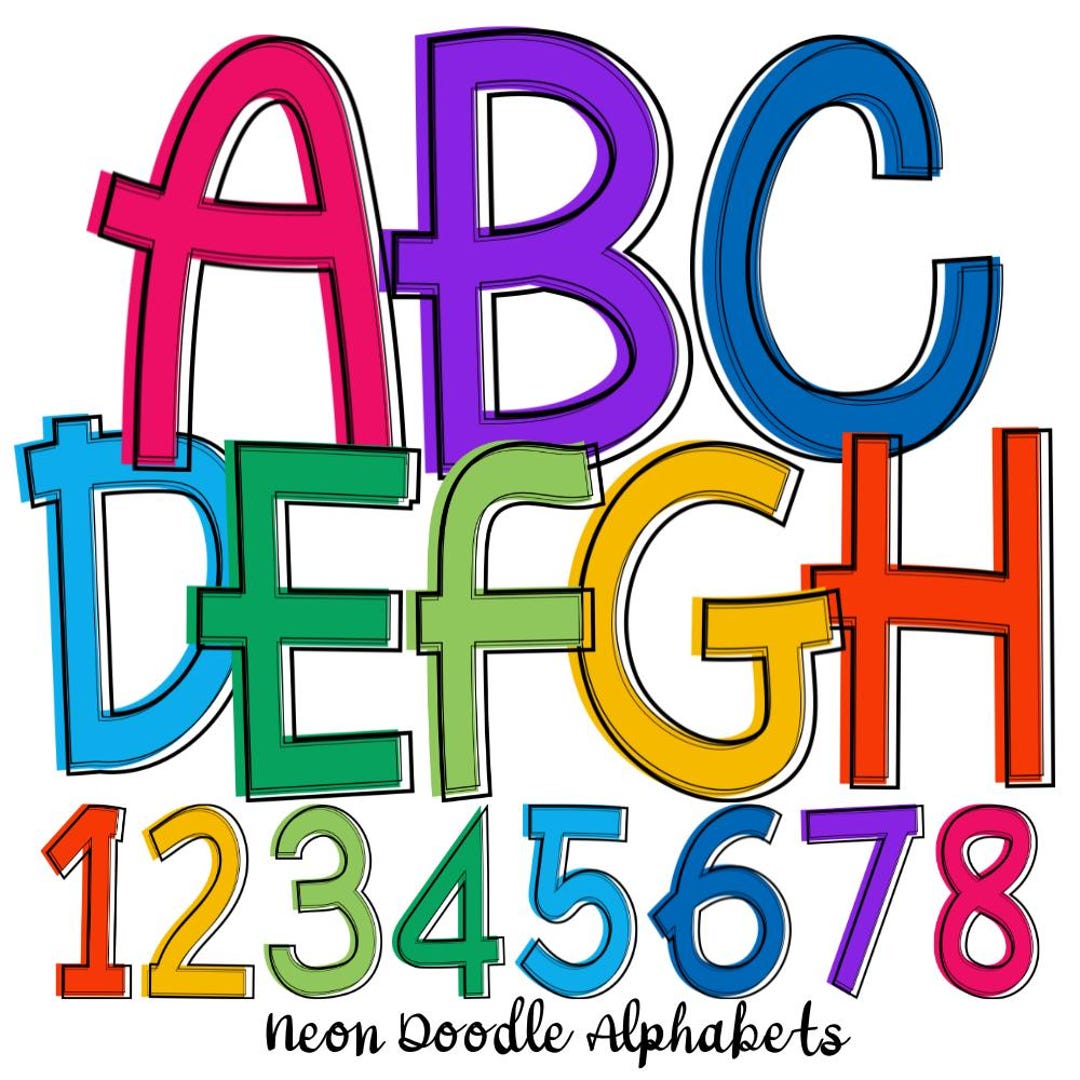 Scribble Letters, Bright Doodle Alphabet, PNG Bundle, Hand-drawn Alpha ...
