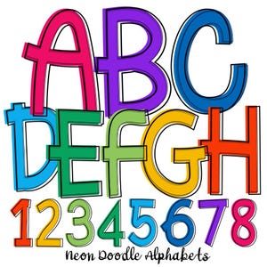 Scribble Letters, Bright Doodle Alphabet, PNG Bundle, Hand-drawn Alpha ...