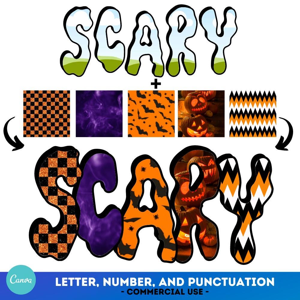 Horror Canva Doodle Letter Alphabet Frame Editable Groovy Font Template ...