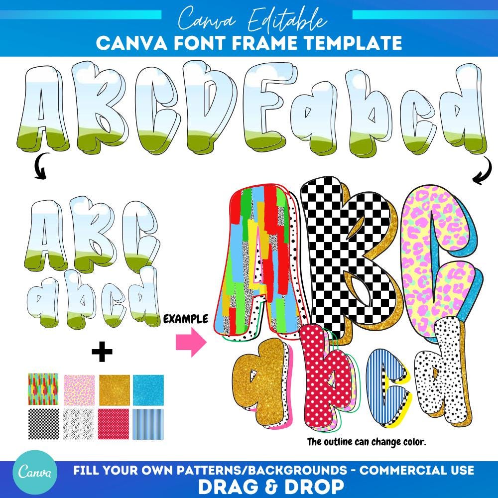 Preppy Girls Alpha Canva Frame Template | Sublimation | Custom Fill ...