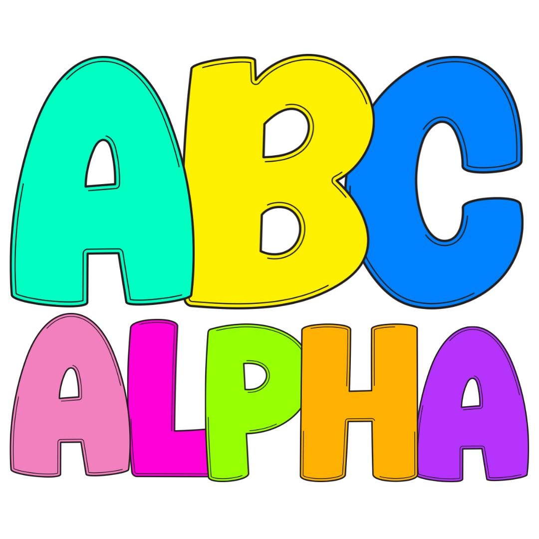 Neon Kindergarten Alphabets Letter, Bright Color Font, Colorful ...