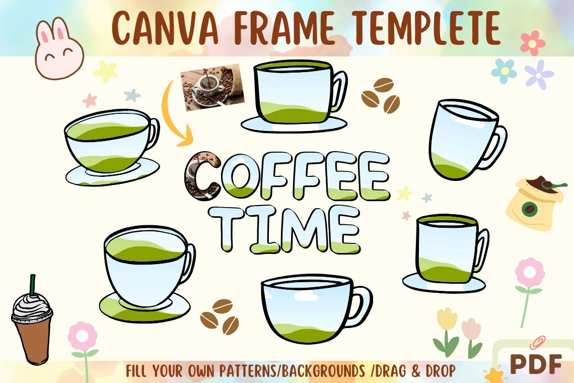 COFFEE CAFE BUNDLE, Editable Canva Images / Picture Frames, Drag and ...