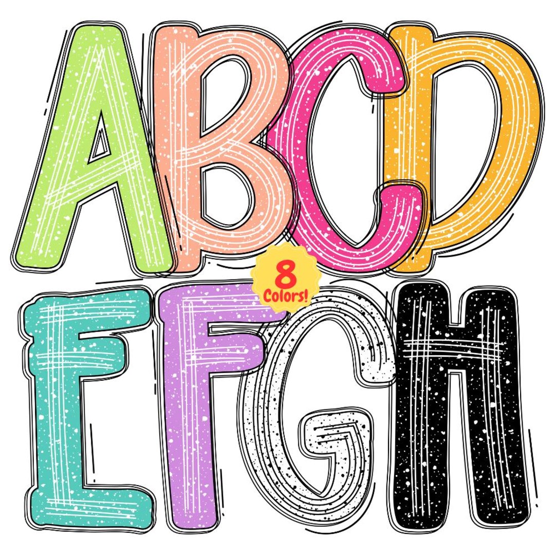 Neon Grunge Alphabet PNG Bundle, Bold A-Z & 0-9 Letters for Sublimation ...