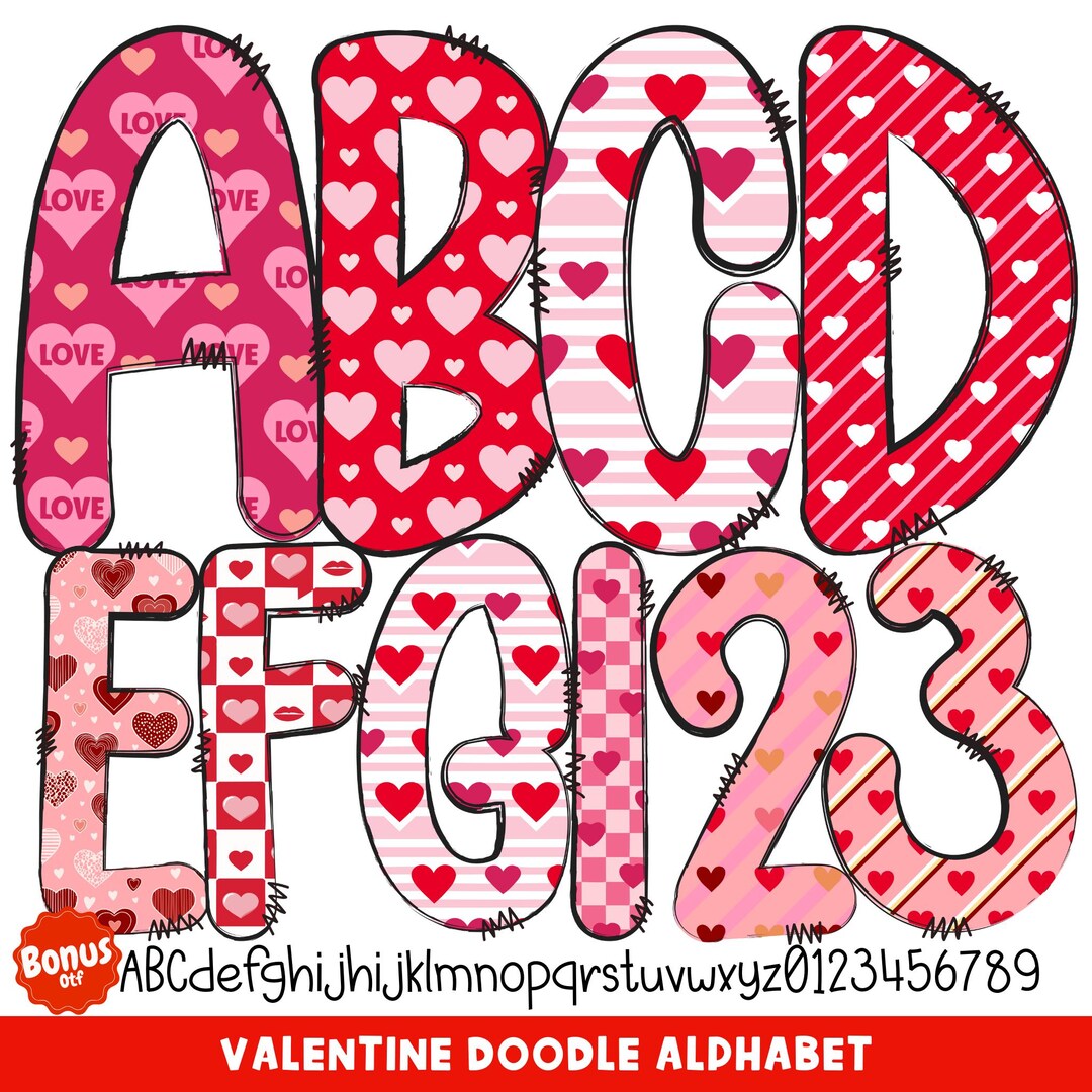 9 Doodle Valentine Scribble Alphabet | Bulletin Board Valentines | Neon ...