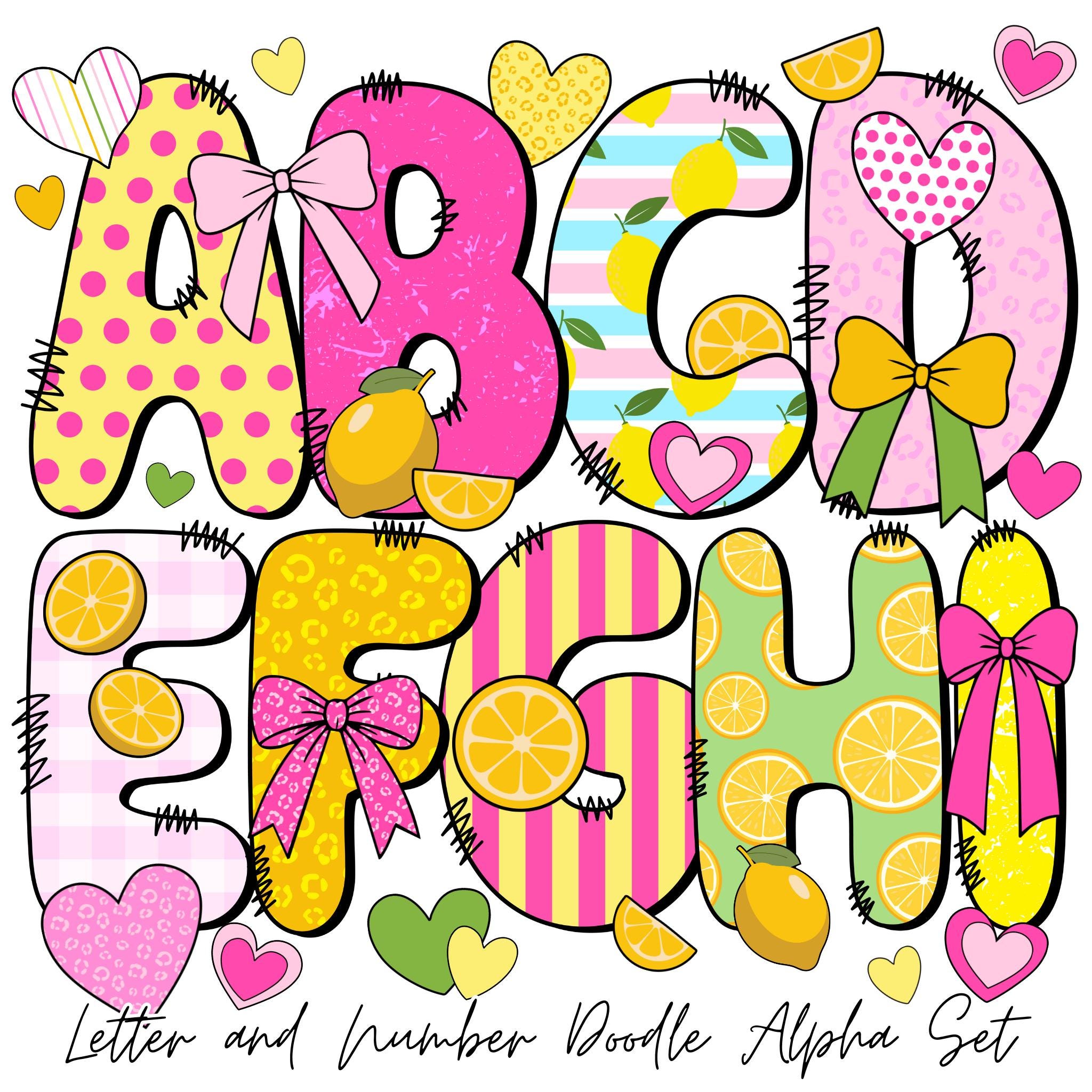 Coquette Summer Alphabet PNG | Girly Lemon Letter | Summer Doodle Alpha ...